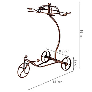 MyGift Vintage Bronze Metal Tabletop Wine Bottle Holder and Wine Glass Rack with Perisian Tricycle Design, Holds Single Bottle and 6 Stemware