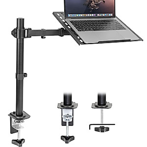 Mount-It! Laptop Desk Mount, Fully Adjustable Ergonomic Laptop Arm with Vented Tray, Cable Management, Clamp and Grommet Base, Fits Laptops up to 17 Inches, Black