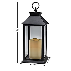 YAKii Hanging Glass Panes Lantern Portable Led Lantern Decorative Operated by 3AAA Battery Use for Garden Yard, Indoor Decoration Candle Lantern (Black)