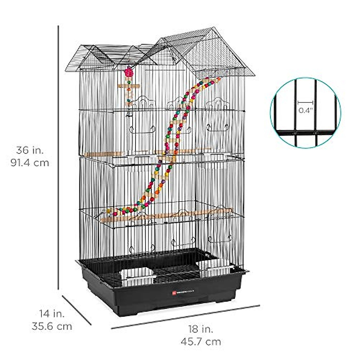 Best Choice Products 36in Indoor/Outdoor Iron Bird Cage for Medium Small Birds, Parrot, Lovebird, Finch, Parakeets, Cockatiel Enclosure w/Removable Tray, 4 Feeders, 2 Toys