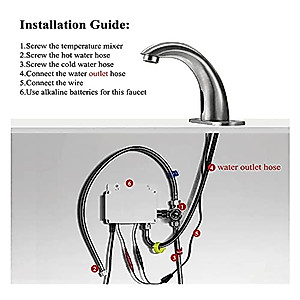 Yodel Faucet Brushed Nickel Touchless Bathroom Sink Faucet with Temperature Control Mixing Valve Commercial Automatic Motion Sensor Hot Cold Mixer Solid Brass Faucet