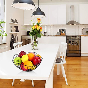 Fruit Bowl for Kitchen Counter, Modern Metal Wire Vegetable Basket for Bread and Snacks, Decorative Fruits and Veggie Storage Holder for Countertop, Table, Centerpiece (Black)