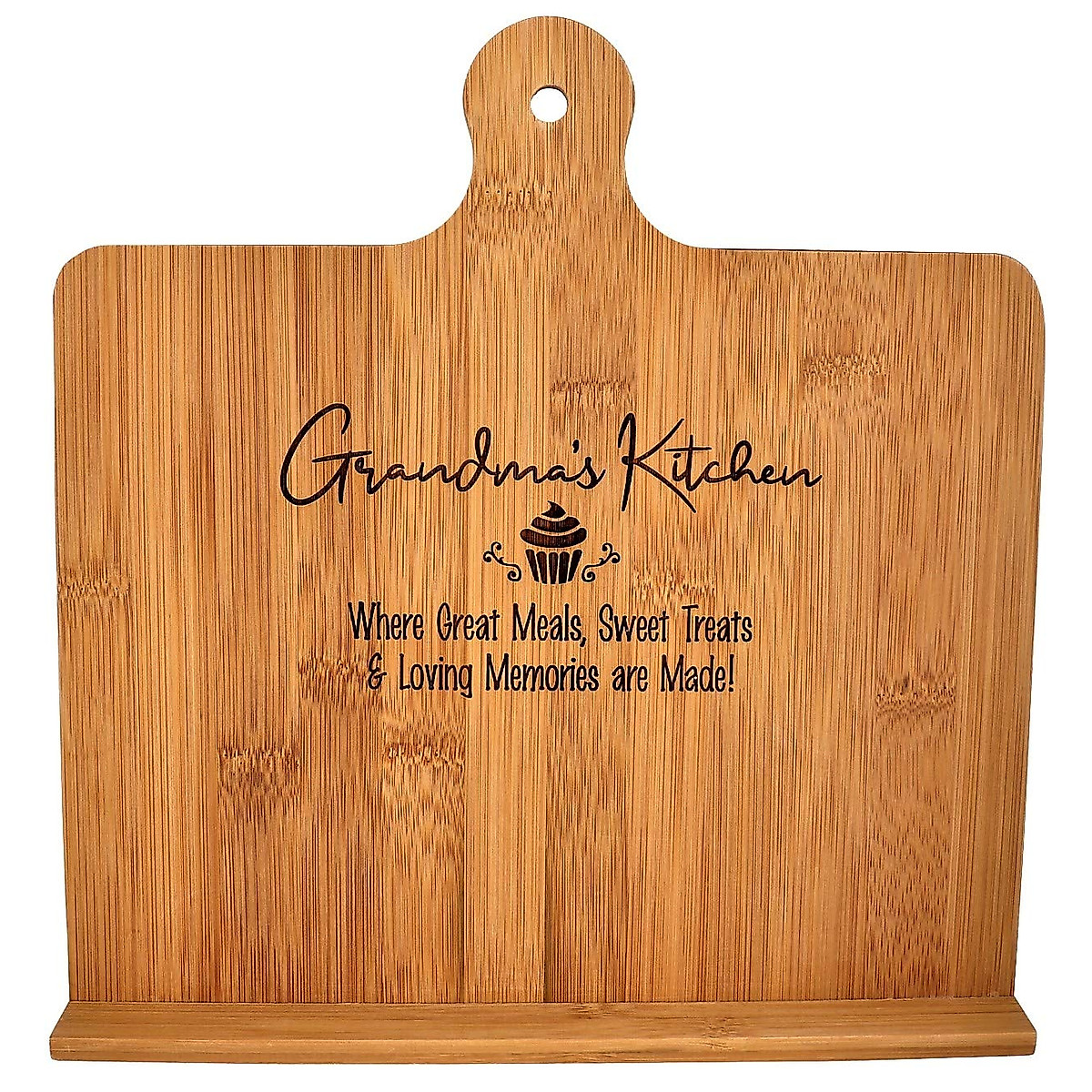 Grandma Recipe Cookbook Holder Stand Gift - Custom Engraved Bamboo Cutting Board Foldable Chef Easel Metal Hinges Kickstand iPad Tablet Compatible Christmas Birthday Kitchen Decor Design (10.25x10.25)