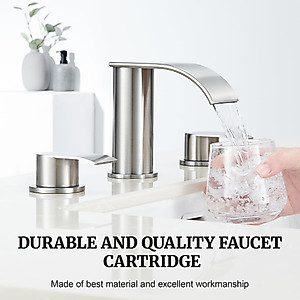 Ultimate Unicorn 8 inch Bathroom Faucet Brushed Nickel, Waterfall Bathroom Sink Faucet with Metal Pop-up Sink Drain Stopper and 2 Supply Hoses,2 Handle Widespread Faucet for Vanity Sink 3 Holes