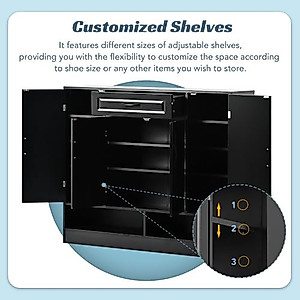 FridayParts Sleek and Modern Cabinet with Adjustable Shelves, Minimalist Shoe Storage Organizer with Sturdy Top Surface, Space-Saving Design Side Board for Various Sizes of Items, Black