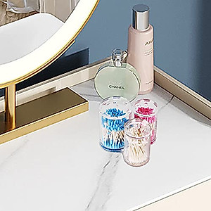Ymeibe Clear Acrylic Cotton Swab Holder with Lid Q-tip Organize Case for Make Up Brush Round Bathroom Counter Organizer (3 Connected Towers)