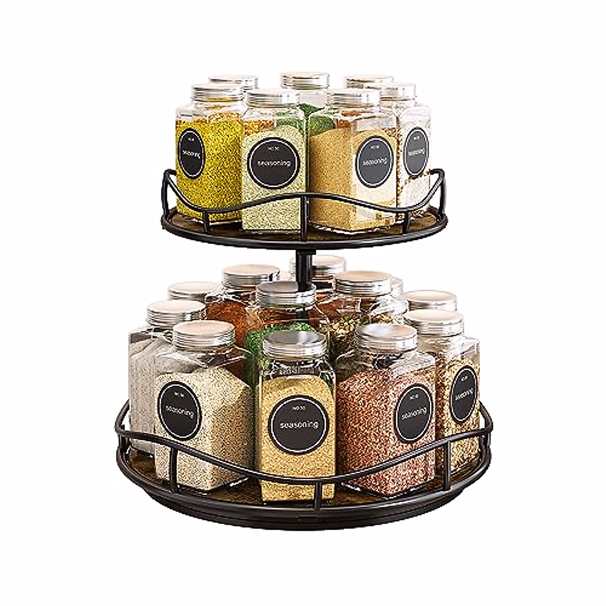 Wood Lazy Susan Organizer Spice Rack - Revolving 10 inch Space Saving Turntable for Kitchen Countertop Pantry Cabinet Organization Storage, Black