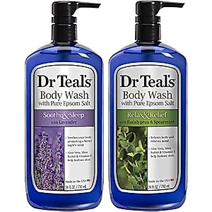 Dr Teal's Lavender & Eucalyptus Body Wash Gift Set (2 Pack, 24oz Ea) - Soothe & Sleep Lavender & Relax & Relief Eucalyptus & Spearmint - Essential Oils Calm the Mind & Promote Better Sleep