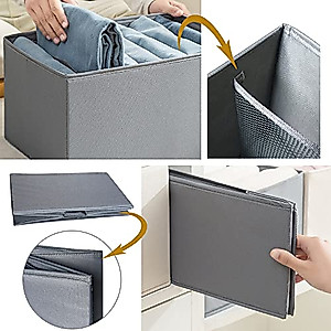 Msthreeup Wardrobe Clothes Organizer for Folded Clothes -7 Grids Drawer Dividers Organizers for Jeans Pants Shirts Leggings T-shirt (L-GRAY-1PCS)