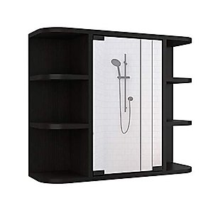 Depot E-Shop Roma Mirrored Medicine Cabinet, Six External Shelves, Three Interior Shelves, Black -Bathroom