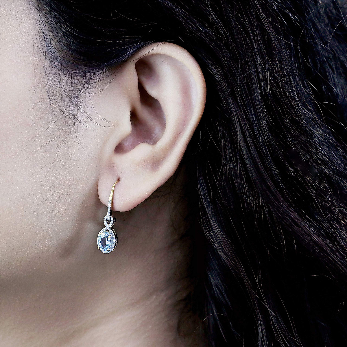 Dazzlingrock Collection 10K Oval Aquamarine & Round White Diamond Ladies Infinity Dangling Earrings, Yellow Gold