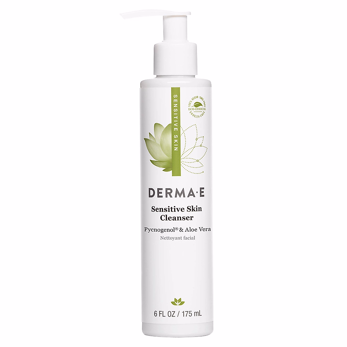 Derma E Sensitive Skin Cleanser – Gentle, Unscented Cleansing Face Wash – Soothing Facial Cleanser with Pycnogenol and Aloe Vera - Reduces Redness and Irritation, 6 fl oz