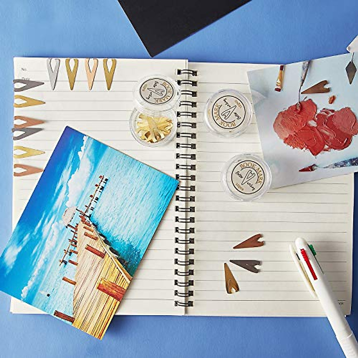 6 Boxes Metal Bookmarkers Book Darts Tin Stainless Line Markers Book Darts Line Book Markers for Readers Students, 12 Per Box (Silver, Gold, Rose Gold)