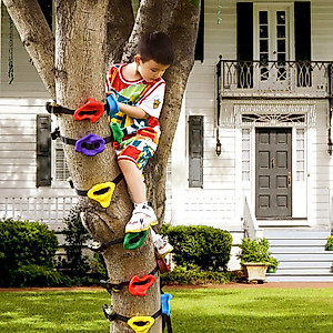 TOPNEW 12 Ninja Tree Climbing Holds for Tree Climber, Tree Climbing Kit with 6.6FT Rope Ladder for Outdoor Ninja Warrior Obstacle Course Training