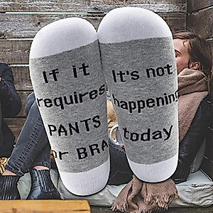 LEVLO Funny Lazy Day Socks If It Requires PANTS or BRA It's Not Happening Today Socks Lazy Day Gifts (2 Pairs/Set)