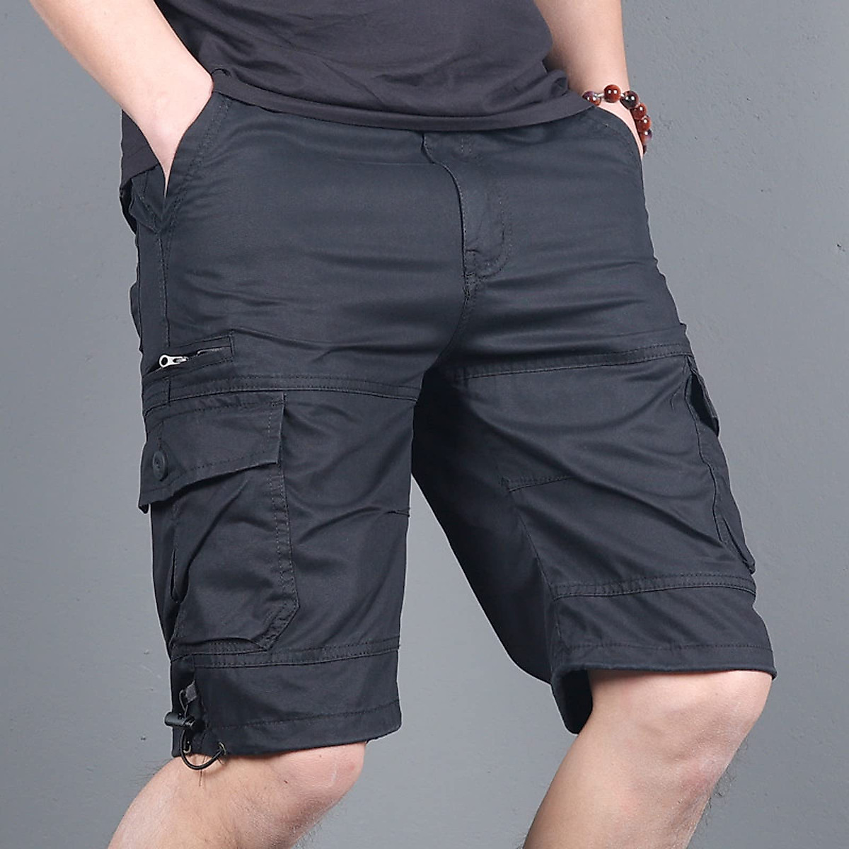 Muscularfit Blue Linen 5 Inch Shorts for Men Mens Shorts 7 Inch Cotton Solid Multi Pockets Cargo Shorts Big and Tall Work Utility Shorts Outdoor Fashion 2023 Mens Board Shorts 7 Inch Inseam Black XL