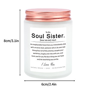 LUCKYBUNNY Soul Sister Candles Gifts, 5.5 Oz Lavender Scented Soy Candles, Best Friend Gift, Friendship Gift for Her, Funny Birthday Gift for Bestie, Sister, Friends Female