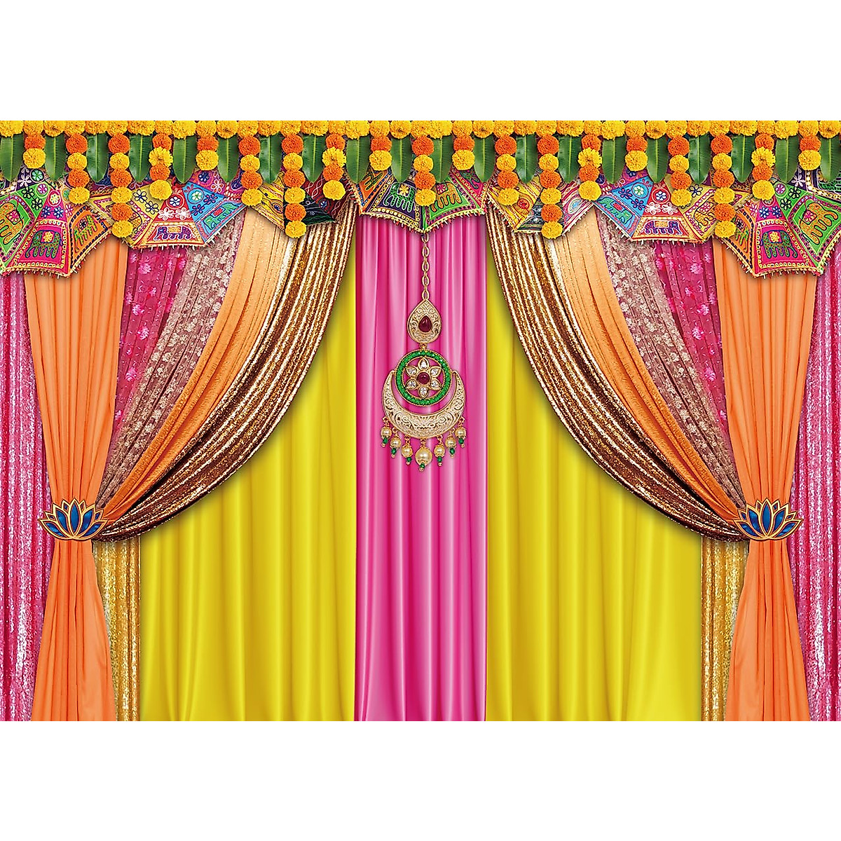 INRUI Indian Traditional Photography Background Diwali Pooja Colorful Curtain Decorations Indian Bridal Shower Wedding Party Photo Backdrop (7x5FT)