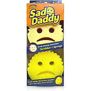 Scrub Daddy Sad Mommy and Daddy - Scratch-Free Multipurpose Dish Sponge - BPA Free & Made with Polymer Foam - Stain, Mold & Odor Resistant Kitchen Sponge (2 Count)