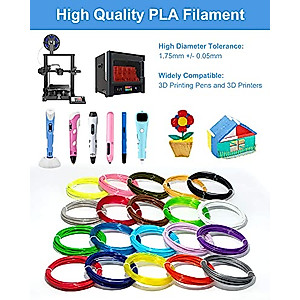 3D Pen PLA Filament Refills, 20 Colors 1.75mm Premium Printing Filament for 3D Printer and 3D Pen, Each Color 16 Feet, Total 320 feet, with 2 Finger Caps by RIEOS