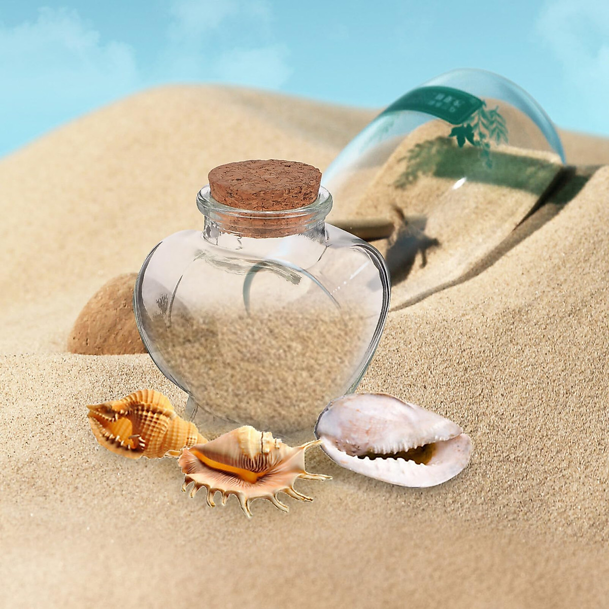 Luxshiny Glass Cork Bottle 4 Pcs Small Glass Jars with Cork Lids Heart and Star Shaped Candy Jars Cookie Jars Clear Storage Container Jars Wishing Bottles Drift Bottles Glass Lucky Bottle