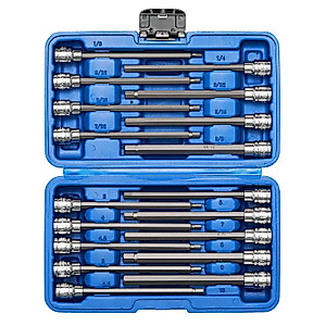 Mayouko 3/8" Drive Extra Long Allen Hex Bit Socket Set, 1/8" - 3/8", 3-10mm, S2&CR-V, Metreic&SAE, 18 Pieces, 150mm/5.9" Length
