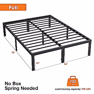 Sweetcrispy Full Bed Frame - Heavy Duty Metal Platform Bed Frames Full Size with Storage Space Under Frame, 14 Inches, Sturdy Steel Slat Support, No Box Spring Needed