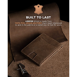 LORZOR AirTag Wallet - Minimalist Front Pocket Mens Wallet for Apple Air Tag, Full Grain Leather, Bifold RFID Blocking Air Tag Wallets for Men up to 12 Cards Gifts for Him (Air Tag Not included)