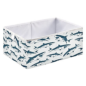 Kigai Cartoon Sharks Cube Storage Bins - 11x11x11 in Large Foldable Cubes Organizer Storage Basket for Home Office, Nursery, Shelf, Closet