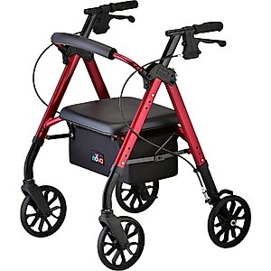 NOVA Medical Products Star 8 Rollator Walker with Perfect Fit Size System, Red, Petite, 1 Count