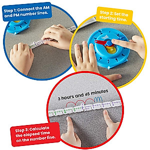 hand2mind Advanced NumberLine Clock™ for Kids Learning to Tell Time, Math Manipulatives for Telling Time, Analog Clock for Kids Learning, Learning to Tell Time Clock, Homeschool Supplies (1 Pack)
