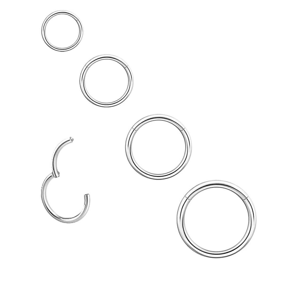 Nose Rings Hoop 316L Stainless Steel Hinged Earrings Rings Hoop 20G 18G 16G Septum Hypoallergenic Nose Ring set Helix Ring Daith Ring Body Piercing Jewelry 4PCS6mm 8mm 10mm 12mm Diameter Plated