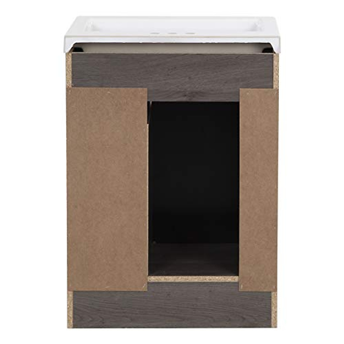 Spring Mill Cabinets Muriel Bathroom Vanity with 1-Door Cabinet, 2 Drawers, and White Single-Sink Top, 24.5" W x 16.75" D x 33.89" H, Dark Oak
