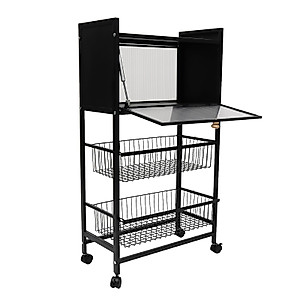 4 Tier Kitchen Organizer Shelf,with 4 Walls, Rolling Kitchen Storage Rack,Metal Shelves Unit for Kitchen, Bathroom, Garage (Black)