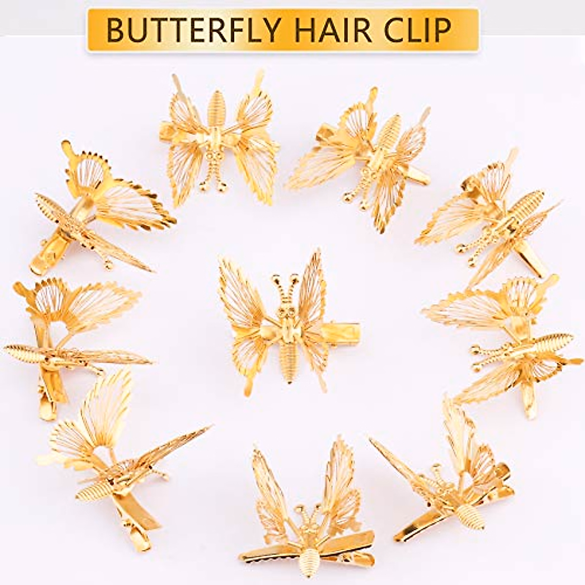 12 Pieces 3D Hair Clips Gold Metal Moving Butterfly Barrettes Clamps Pins Cute Hair Styling Accessories for Women and Girls