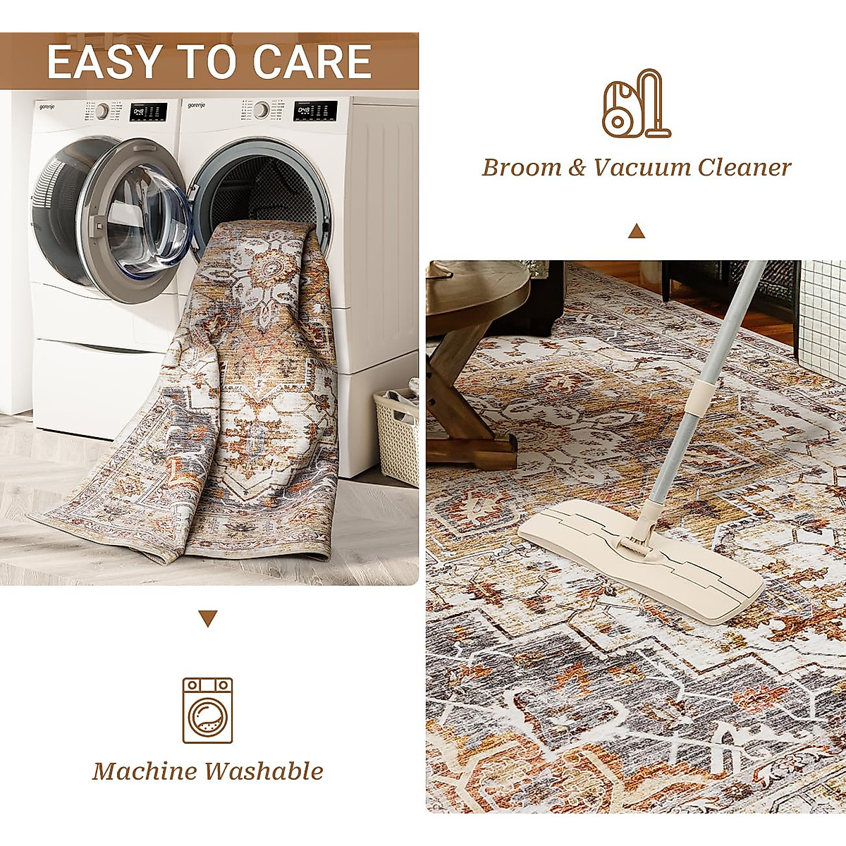 befbee 6x9 Area Rugs for Living Room,Super Soft Ultra-Thin Stain Resistant Machine Washable Rugs for Bedroom,Non-Slip Backing Large Area Rug (Turmeric/Grey, 6'x9')