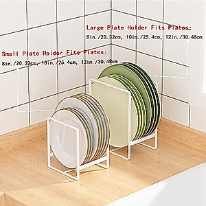 Hikinlichi Large Plate Holders Organizers White 2 Pack Upright Cabinet Dish Drying Racks Metal Plate Dish Organizers Racks Stands for Countertop and Cupboard 7.87in. x 6.29in. x 4.52in.