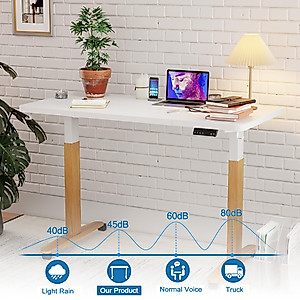 Monomi Electric Standing Desk, 55 x 28 inches Height Adjustable Desk, Ergonomic Home Office Sit Stand Up Desk with Memory Preset Controller (White Top/Wood Grain Frame)