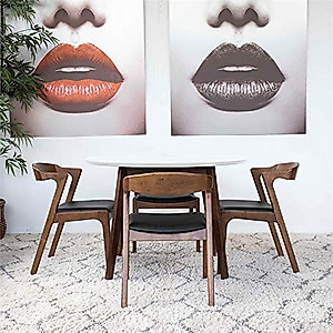 ASHCROFT Mid Century Roxy PU Black Leather Wood Dining Chair, Modern Upholstered Leather Chairs for Kitchen Dining Room (Set of 2)