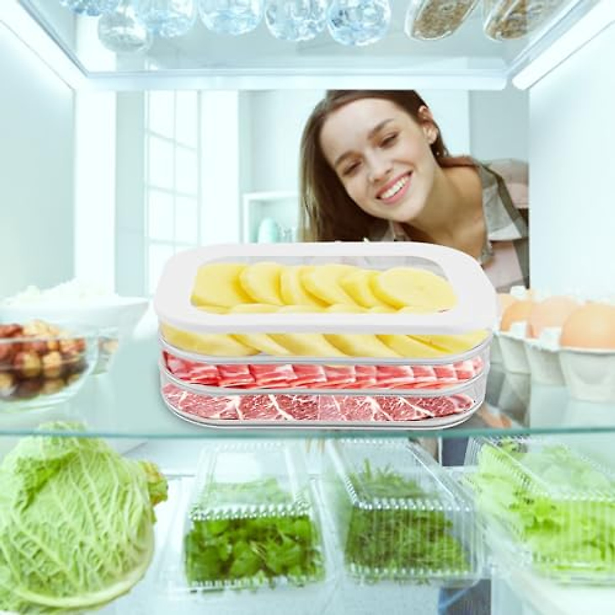 Feunu Deli Meat Container for Fridge, 3pcs BPA-Free Rectangular Lidded Box with Flip Top Lid, 18.6oz Each, 5x6 inches