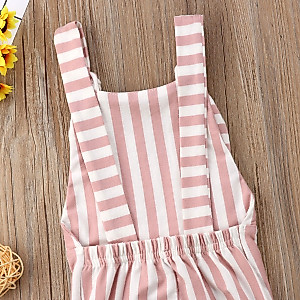 ZAXARRA Toddler Baby Girl Stripes Bell-Bottom Jumpsuit Romper Overalls Long Pants Outfits (1-2 Years, Brown Pink)