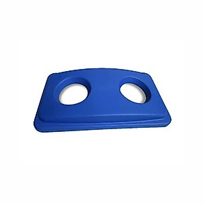 Restaurantware LID ONLY: RW Clean 1 Recycling Can Lid Fits 23 Gallon Trash Can - Two Bottle/Can Openings Blue Plastic Lid For Waste Basket Heavy-Duty Trash Can Sold Separately