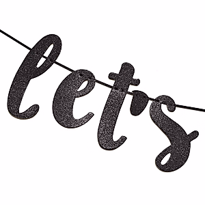 Let's Get Lit Glitter Black Banner Garland Sign, Bachelorette Party, Bridal Shower, Christmas, New Years Eve, Birthday, Wedding Decorations (Black)