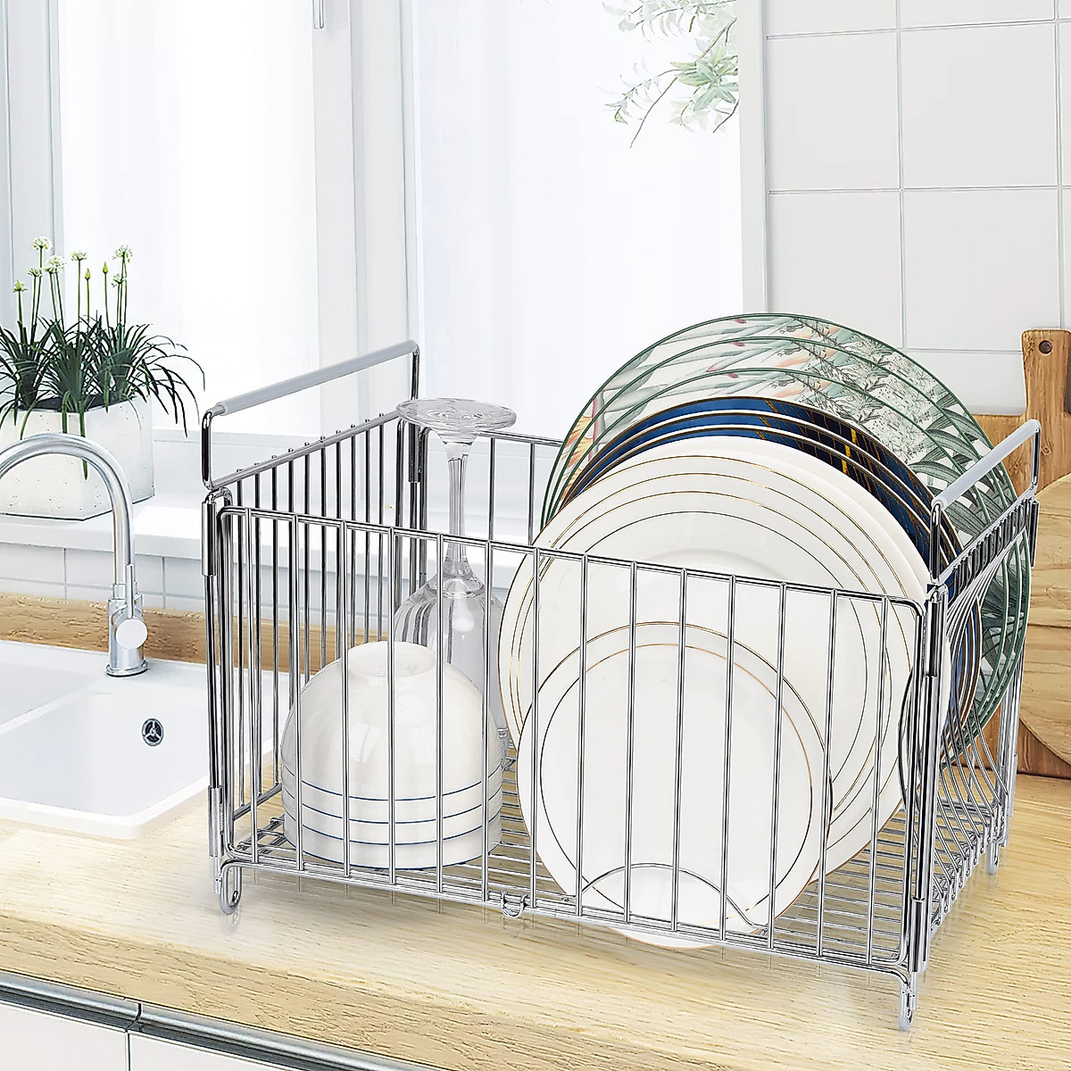 ChengFu Deep Dish Drying Rack and Utensil Cutlery Holder, Deep Large Dish Drying Rack, Dish Racks for Kitchen Counter, Holds 10, 10.5, 12 inch Dinner Plates