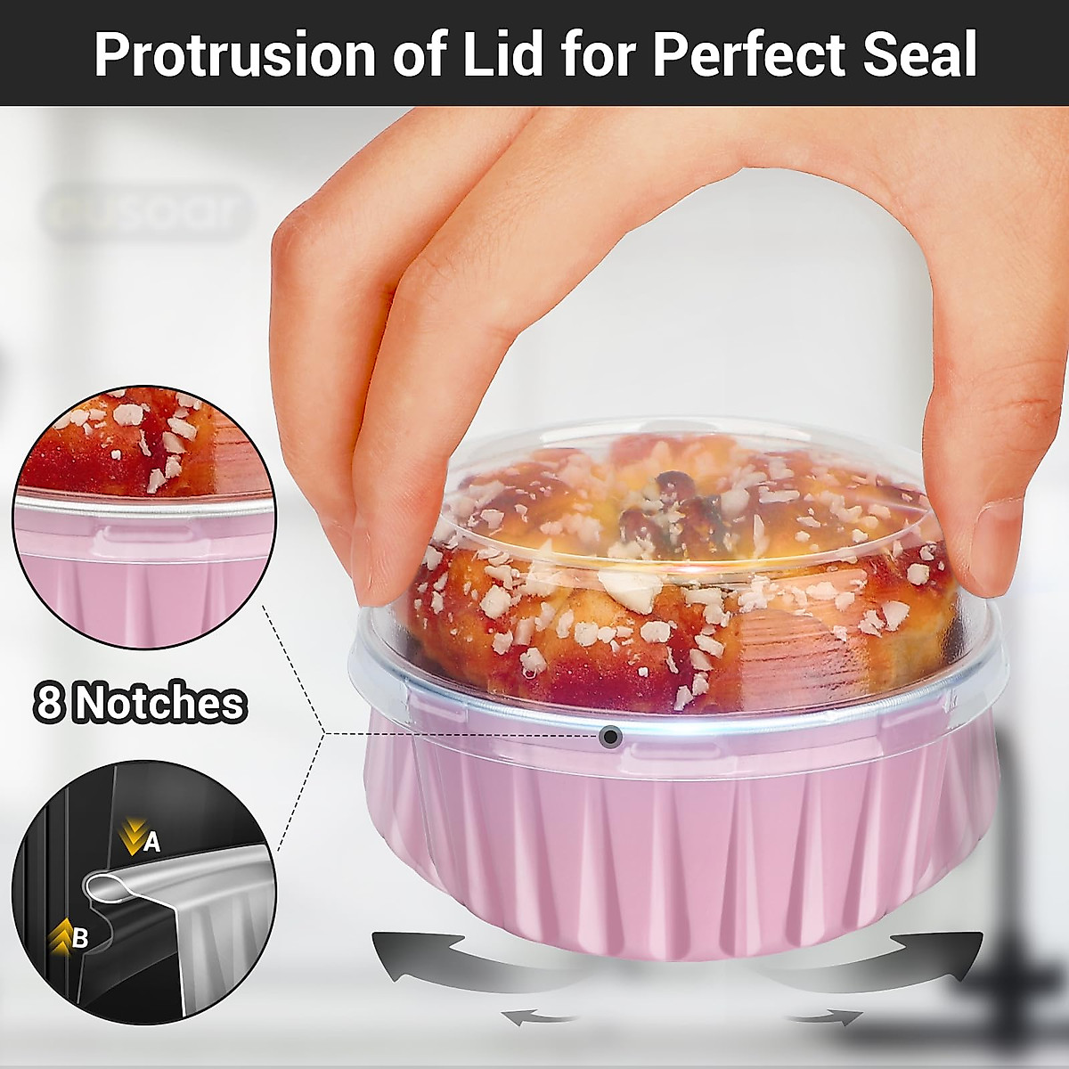 EUSOAR Foil Baking Cups, 50pcs 5oz 125ml Muffin Liners Cups with Lids, Aluminum Cupcake liners, Disposable Foil Ramekins Pans, Cupcake Baking Cups, Aluminum Foil Cupcake Holders Liners