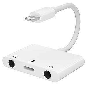 FEINODI Dual 3.5mm iPhone Headphone Splitter, 3 in 1 iPhone Adapter for Headphone Jack, with Charging iPhone Splitter, Compatible with iPhone 13/12/11/X/8/8plus/7/7plus/iPad-Support iOS 15