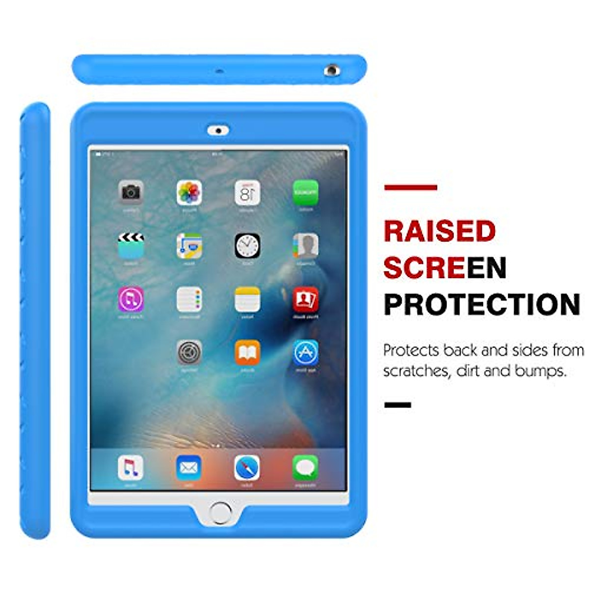 MoKo Case Fit iPad Mini 3/2/1- Light Weight Shock Proof Soft Silicone Back Cover [Kids Friendly] Fit iPad Mini 1 (2012), iPad Mini 2 (2013), iPad Mini 3 (2014), Blue