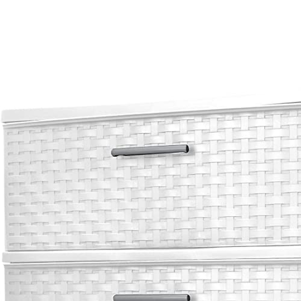 4 Drawer Wide Weave Tower White with Driftwood Handles,Organizer Storage Tower