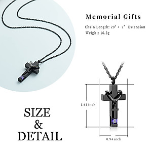 shajwo Cremation Cross Urn Necklace for Ashes Jewelry for Women Men Memorial Keepsake Birthstone Pendant for Human Pet,Purple