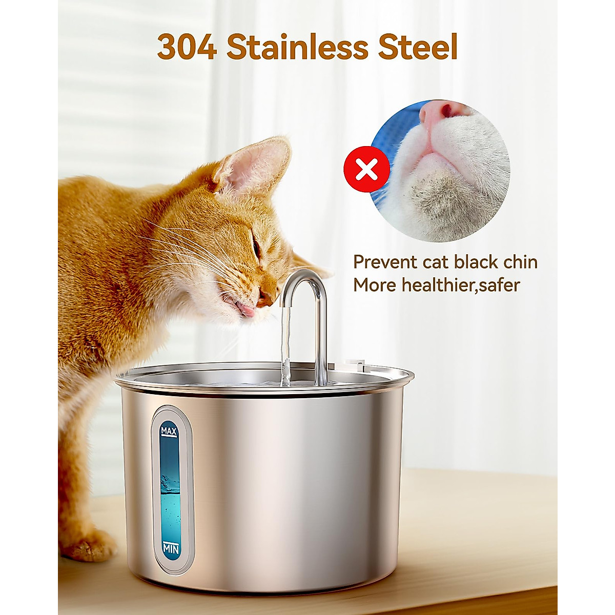 oneisall Stainless Steel Cat Water Fountain, 2L Water Fountains for Cats Indoor Dishwasher Safe with Quiet Pump and 3 Replacement Filters, Automatic Pet Water Fountain Faucet Spout Design